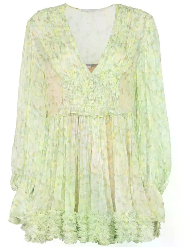 Stella McCartney Ruffle Printed Mini Dress - Green