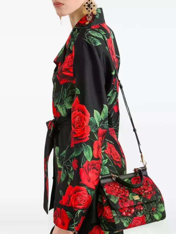 Dolce & Gabbana Medium Sicily Rose-print Crystal-embellished Tote Bag