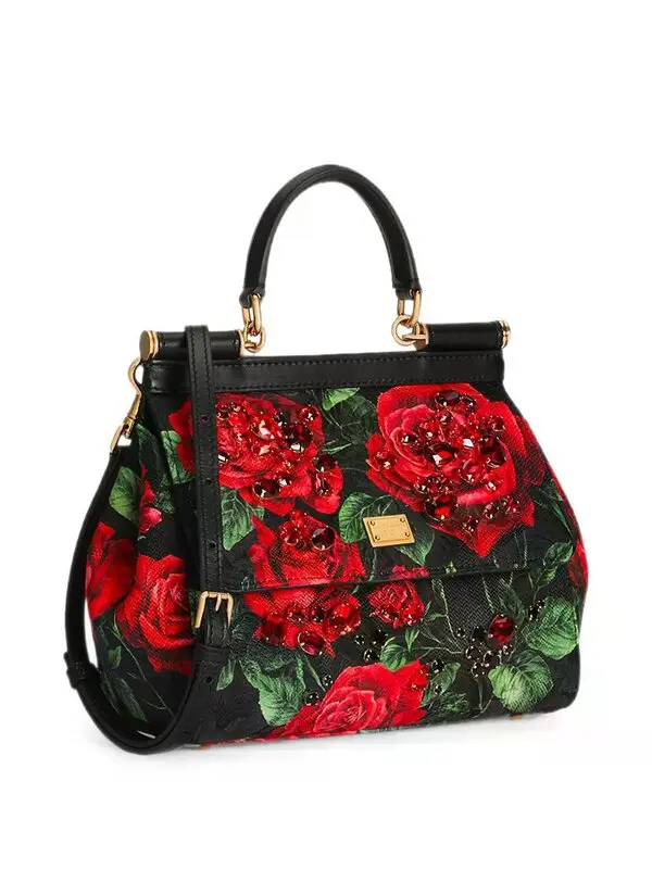 Dolce & Gabbana Medium Sicily Rose-print Crystal-embellished Tote Bag