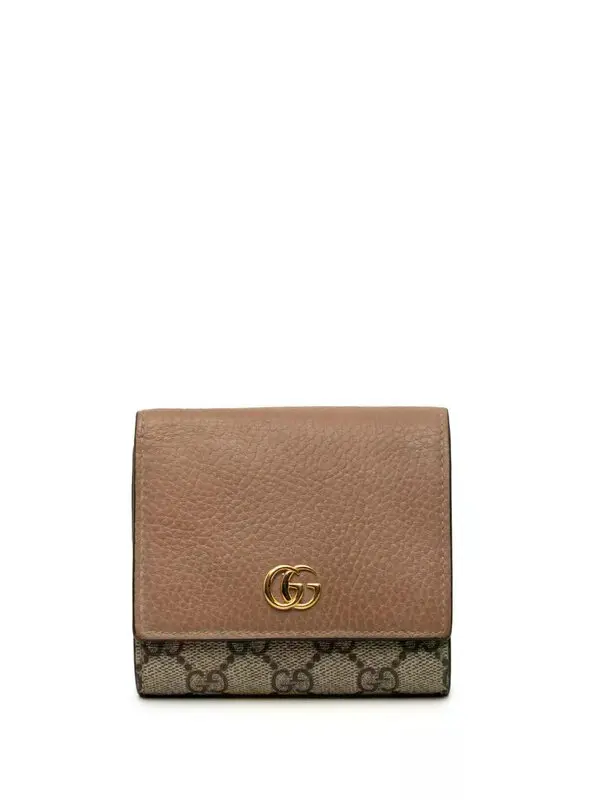 Gucci 2016-2026 Bicolor Gg Marmont Calfskin And Gg Supreme Bifold Wallet Small Wallets - Neutrals