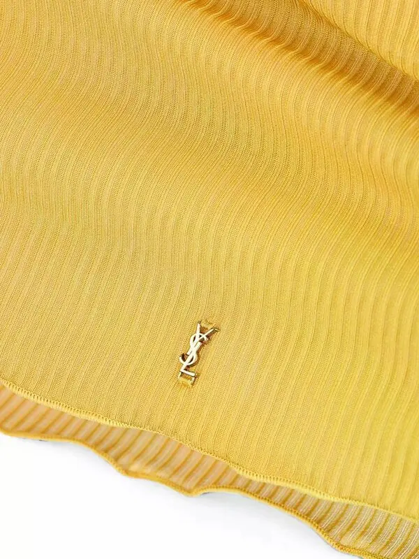 Saint Laurent Cassandre V-neck Top In Ribbed Silk