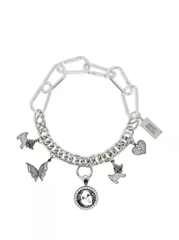 CHOPOVA LOWENA Tone Carabiner Link Necklace With Embellished Charms - Silver