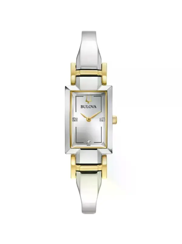 Bulova Classic Rectangular Watch With Diamond Markers - Silver