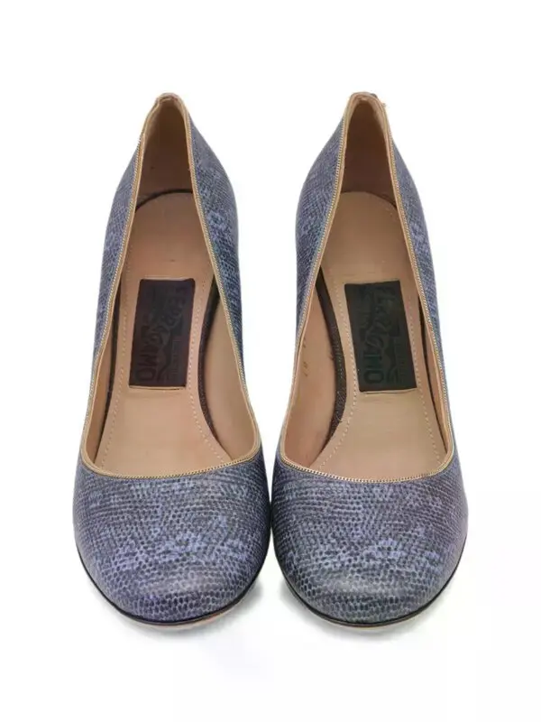 FERRAGAMO Lizard-embossed Block-heel Pumps