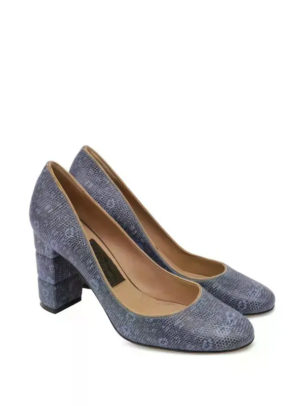 FERRAGAMO Lizard-embossed Block-heel Pumps