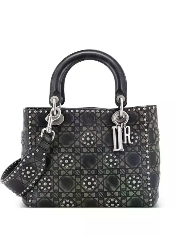 Dior Supple Lady Bag Studded Cannage Embossed Calfskin Medium Satchel - Black