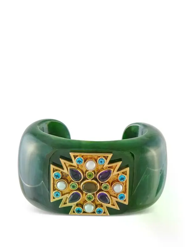 Verdura Maltese Cross Nephrite Jade Cuff Bracelet - Green