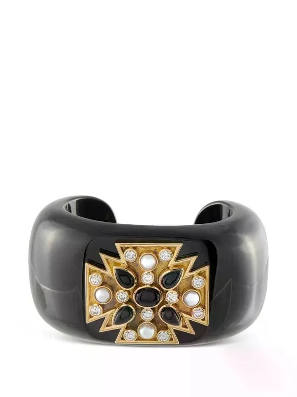 Verdura Maltese Cross Jade And Diamond Cuff Bracelet - Black