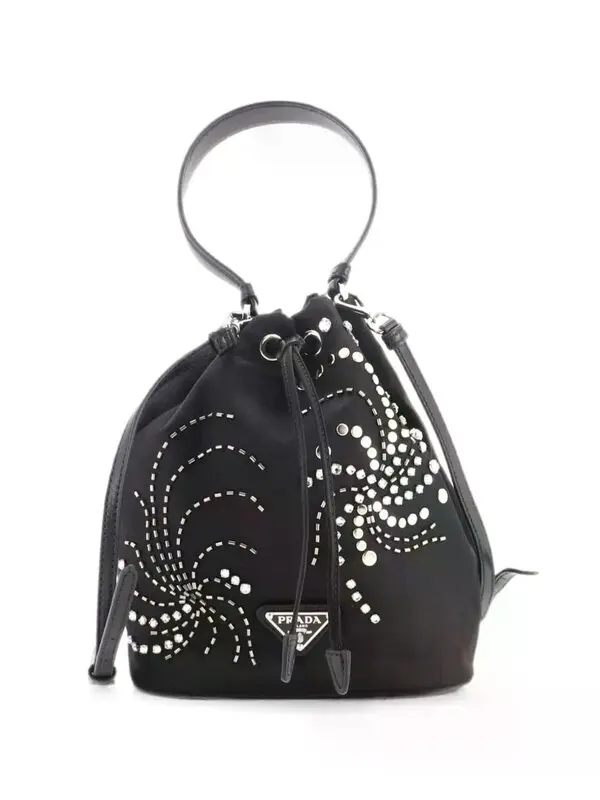 Prada Re-edition 1978 Crystal Embellished Tessuto Mini Bucket Bag - Black
