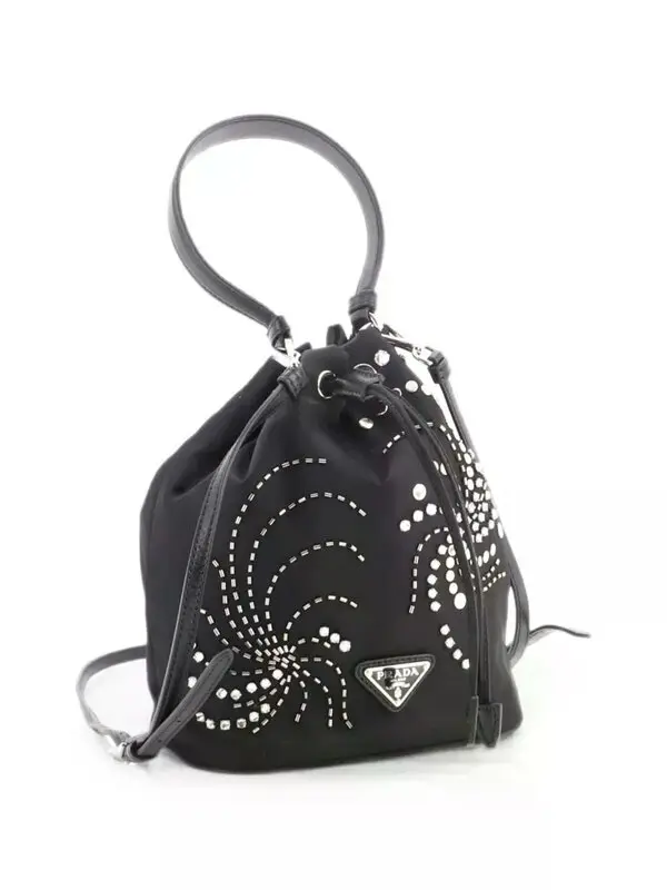 Prada Re-edition 1978 Crystal Embellished Tessuto Mini Bucket Bag - Black