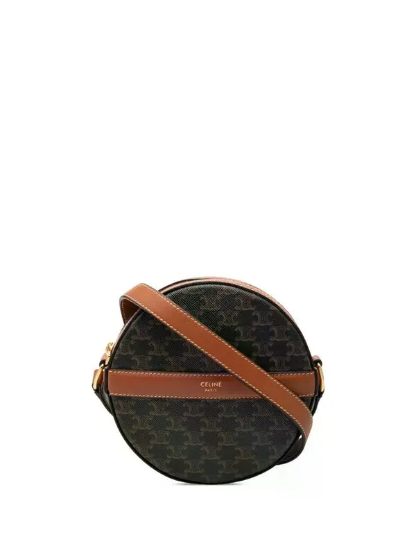 Celine 2021 Triomphe Coated Canvas Round Purse On Strap Crossbody Bag - Brown