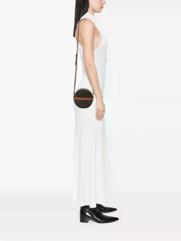 Celine 2021 Triomphe Coated Canvas Round Purse On Strap Crossbody Bag - Brown