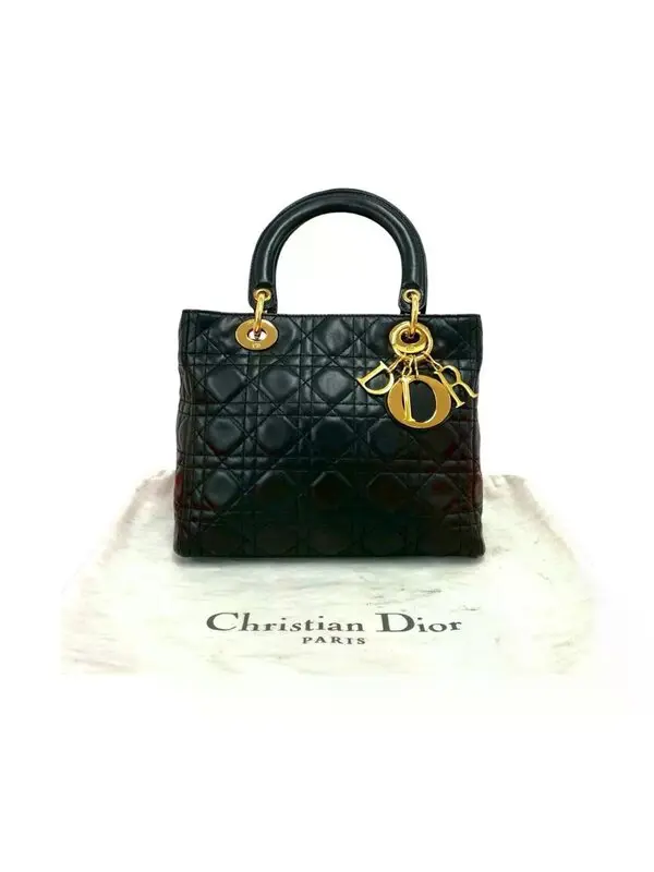 Dior 2010-2026 Medium Lambskin Cannage Lady Satchel - Black
