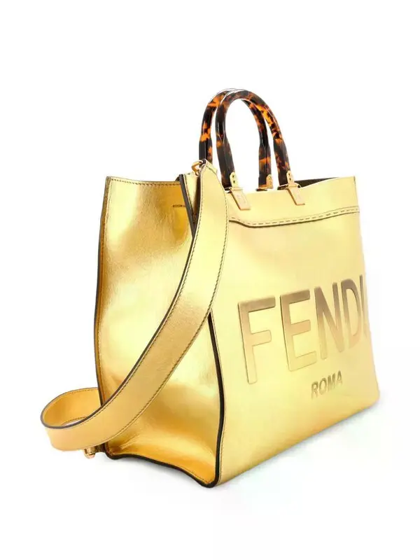 Fendi Sunshine Shopper Leather Medium Tote Bag - Gold