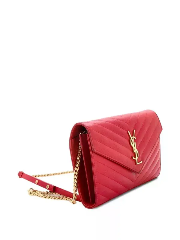 Saint Laurent Classic Monogram Wallet On Chain Matelasse Chevron Leather Medium Crossbody Bag