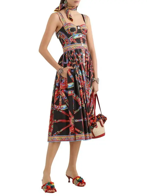 Dolce & Gabbana Carretto-print Poplin Midi Dress