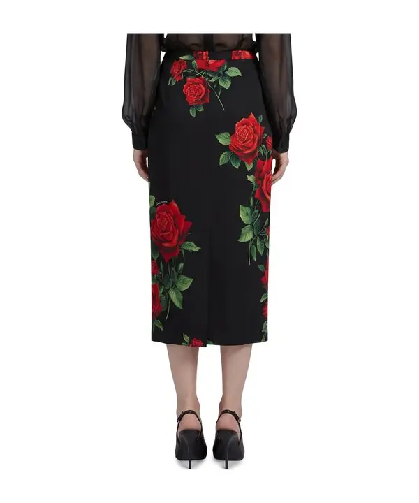 Dolce & Gabbana Rose-print Pencil Midi Skirt
