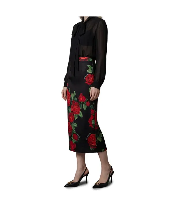Dolce & Gabbana Rose-print Pencil Midi Skirt