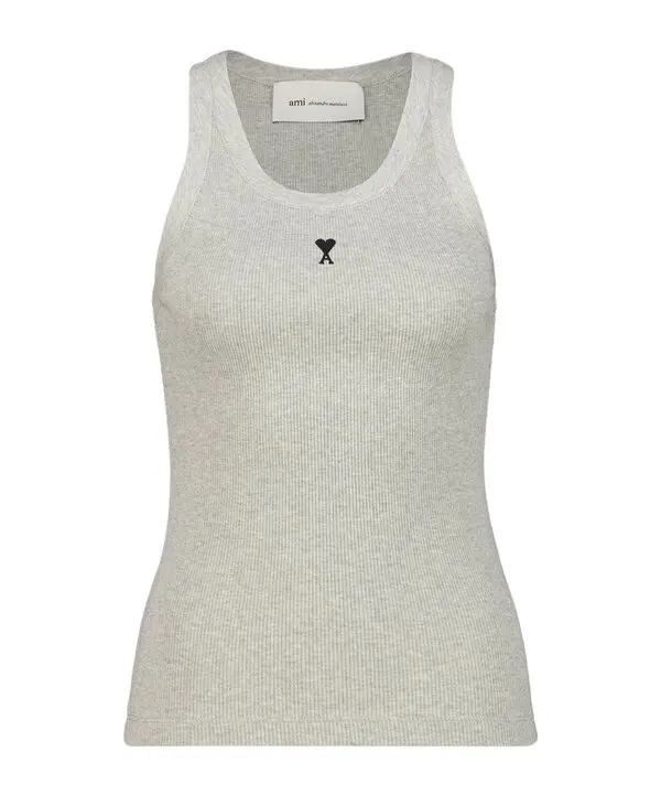 AMI Paris De Coeur Ribbed Tank Top - Grey