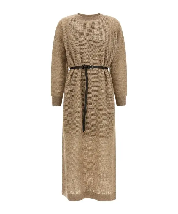 Brunello Cucinelli Long Sleeve Maxi Dress With Belt