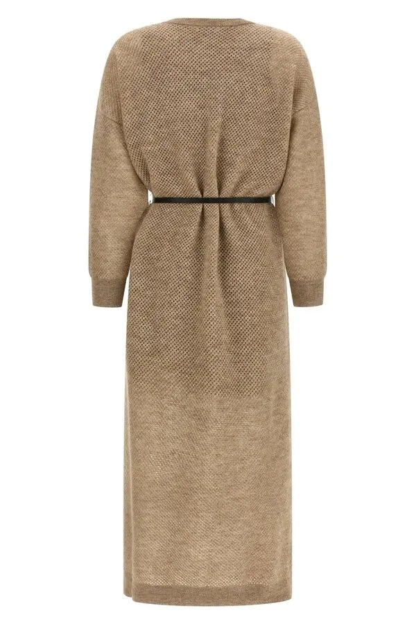 Brunello Cucinelli Long Sleeve Maxi Dress With Belt