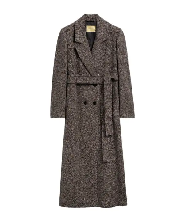 Momoni Elin Double-breasted Herringbone Long Coat - Grey