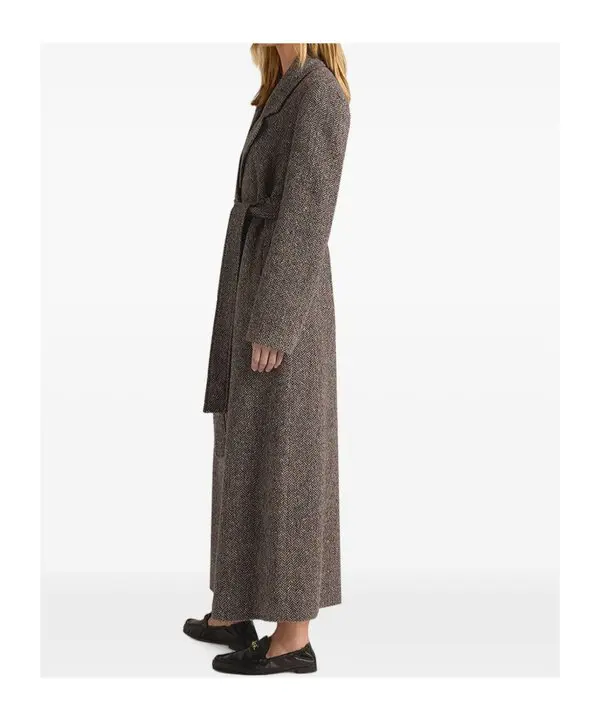 Momoni Elin Double-breasted Herringbone Long Coat - Grey