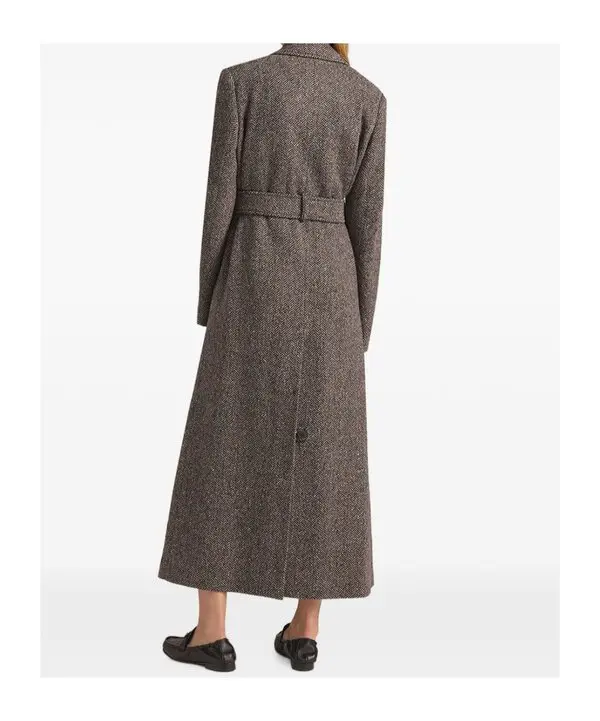 Momoni Elin Double-breasted Herringbone Long Coat - Grey