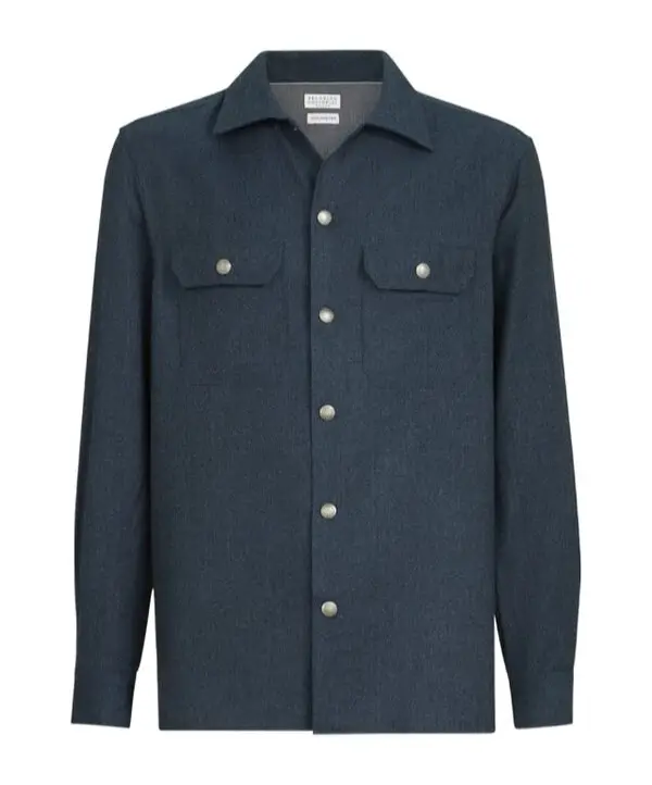 Brunello Cucinelli Virgin-wool Flannel Overshirt With Spread-collar And Chest-pockets