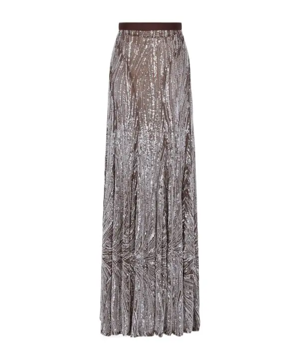 Rabanne Sequin-embellished Embroidered Maxi Skirt - Silver/brown