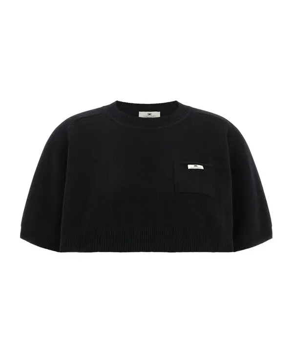 Elisabetta Franchi Ribbed Crew Neck Sweater With Chest Pocket