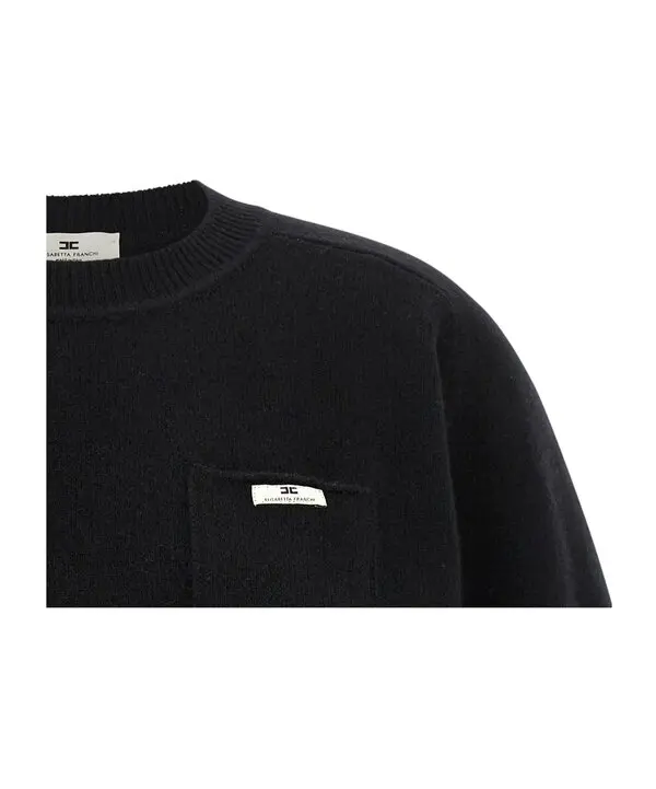 Elisabetta Franchi Ribbed Crew Neck Sweater With Chest Pocket