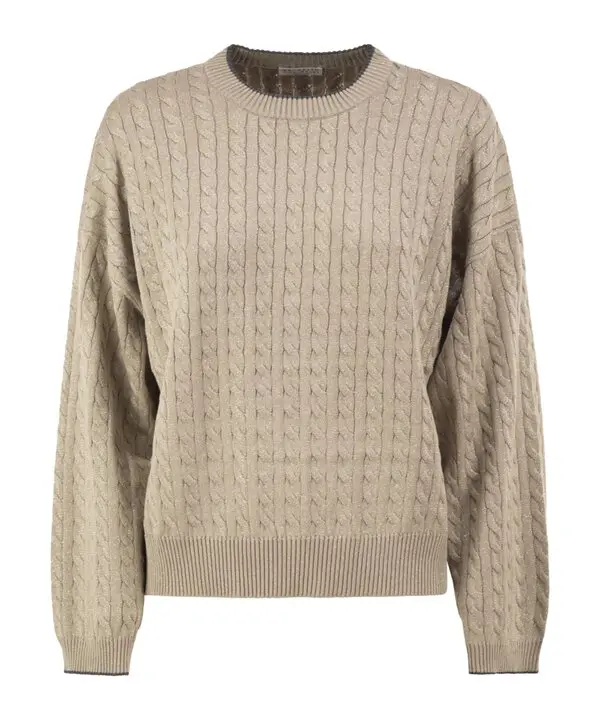 Brunello Cucinelli Cable-knit Shimmering Cotton Sweater - Nude