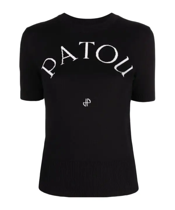 PATOU Logo Intarsia-knit Short Sleeve Jumper - Black