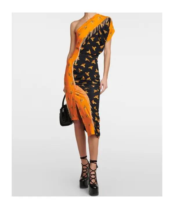 VIVIENNE WESTWOOD Printed One-shoulder Midi Dress