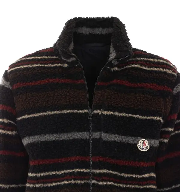 Moncler Striped Teddy Zip-up Cardigan - Black/gray