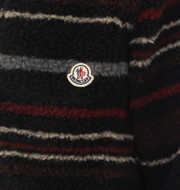 Moncler Striped Teddy Zip-up Cardigan - Black/gray