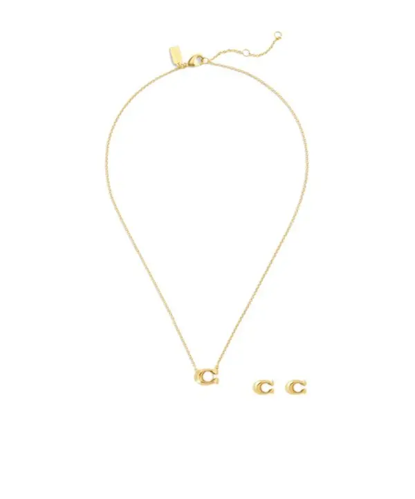 COACH Set Of Logo Earrings And Necklace
