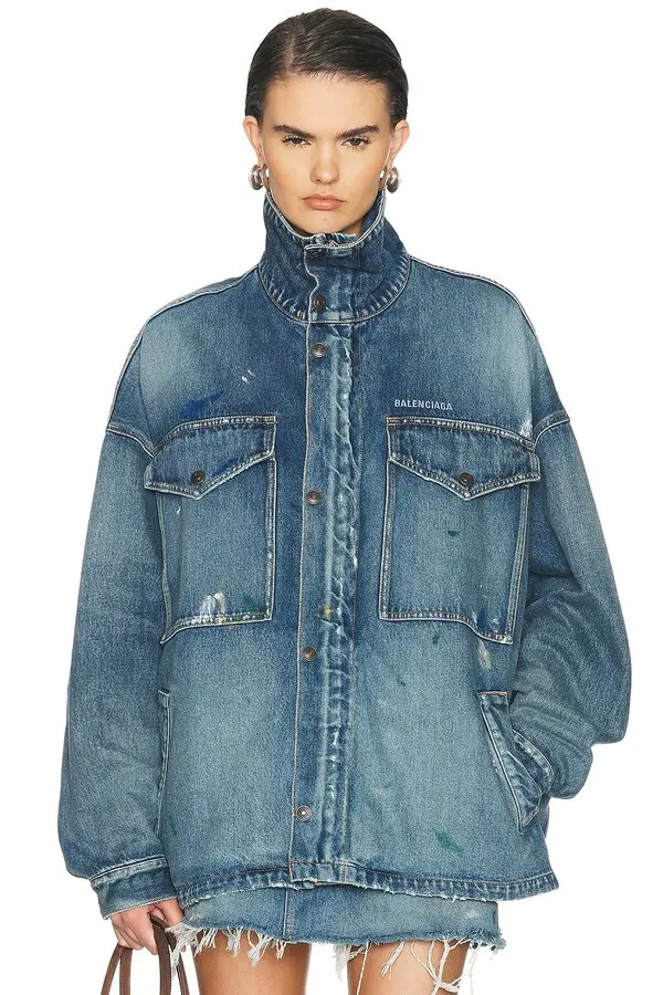 Balenciaga Denim Parka With Paint Splatter
