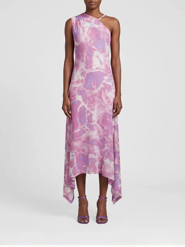 Versace One-shoulder Abstract Print Viscose Midi Dress