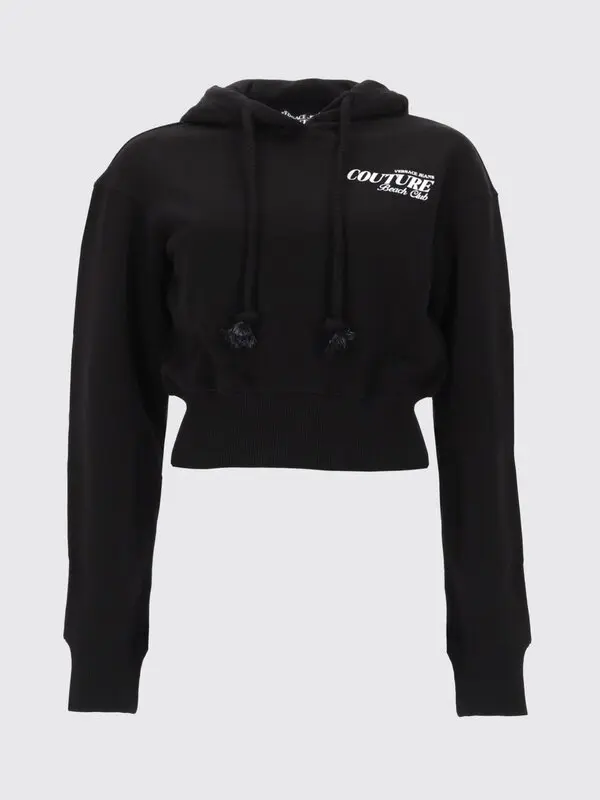 Versace Cropped Cotton Hoodie With Contrast Logo