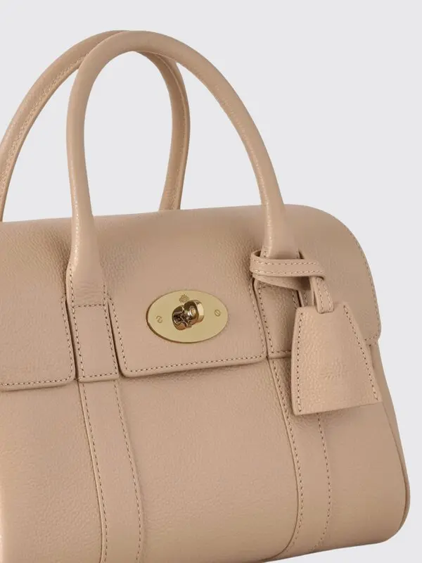 Mulberry Small Bayswater Tote Bag In Grained Calf Leather With Strap - Beige