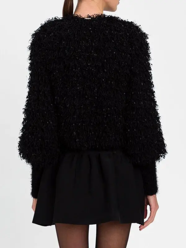 TWINSET Crewneck Cardigan With Metal Buttons And Fringe Detail - Black