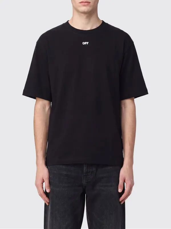 Off-White Cotton T-shirt With Contrasting Arrow Logo On The Back - Black