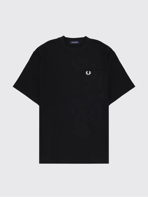 Fred Perry Crewneck Cotton T-shirt With Patch Pocket And Embroidered Logo - Black