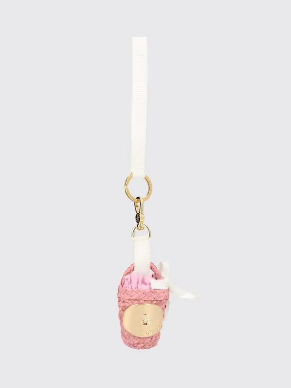 PATOU Raffia And Leather Keyring With Contrasting Logo - Pink