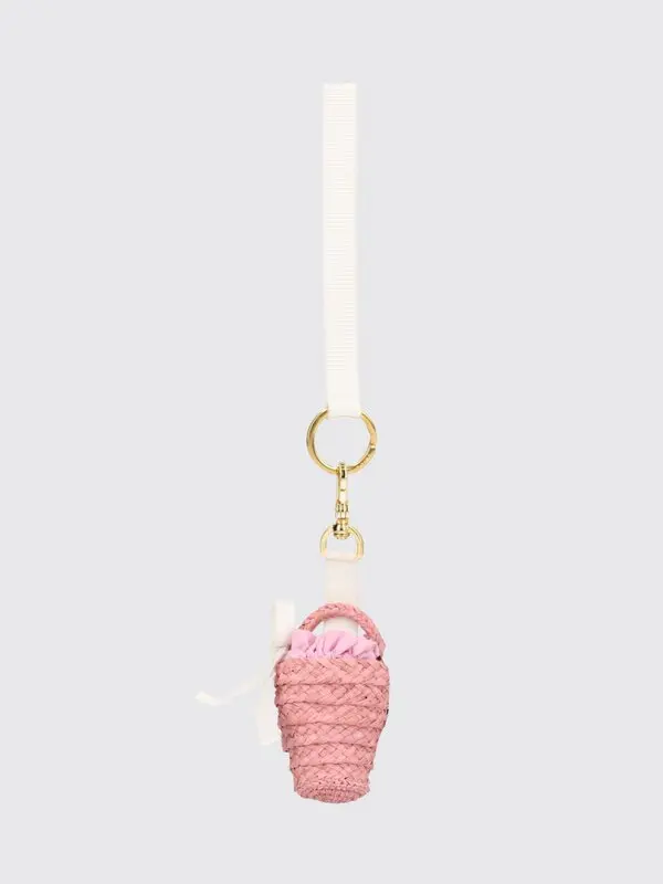 PATOU Raffia And Leather Keyring With Contrasting Logo - Pink
