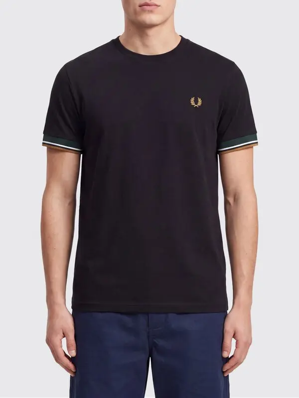 Fred Perry Crewneck Cotton T-shirt With Contrasting Embroidered Logo - Black