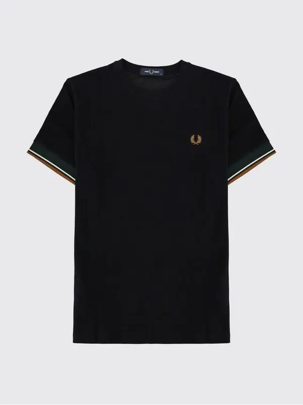 Fred Perry Crewneck Cotton T-shirt With Contrasting Embroidered Logo - Black