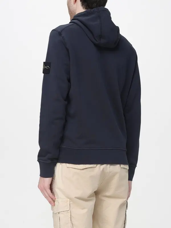 Stone Island Relaxed Fit Cotton Hoodie With Kangaroo Pocket - Blue